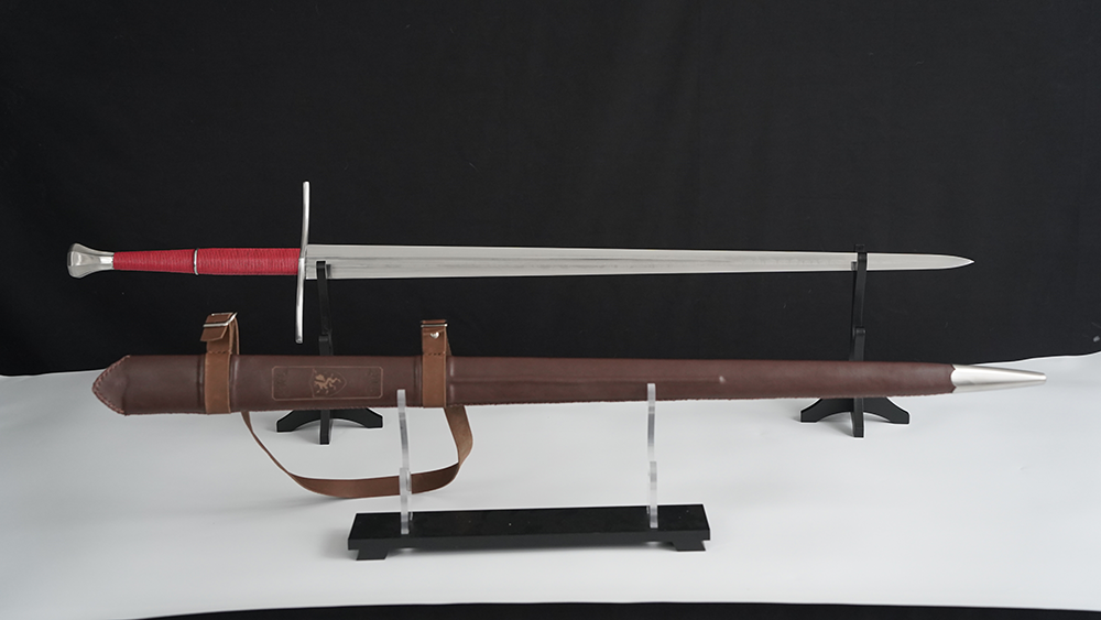 Swordier Damascus Longsword with Oxblood Red Handle and Genuine Leather ...